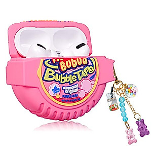 Lupct for Airpod Pro 2019/Pro 2 Gen 2022 Silicone Case, Cartoon Cute Food Air Pods Cover Kids Girls Women Funny Headphone Fun Cool Kawaii Keychain Cases for AirPods Pro (Hubba Bubba Bubble Tape)