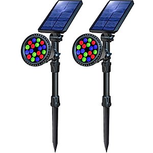 OSORD Solar Outdoor Lights, 9 Modes Color Changing 18 LED Solar Spot Lights Outdoor Waterproof Spotlight Landscape Lights Solar Powered for Garden Yard Tree Flag Patio Christmas Halloween(2 Pack)