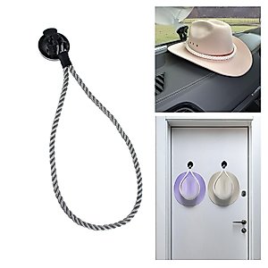 Yumfugu 1 PC Car Cowboy Hat Mounts with 35.4In Rope, 2.6In Plastic Automotive Dash Hat Rack Suction Cup Hook, Universal Vehicle Hat Holder Accessories for Cars Trucks SUVs Home Doors (Gray)