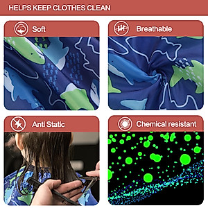 Kids Barber Cape with Neck Duster Brush, Professional Salon Hair Cutting Cape with Adjustable Snap Closure (Cartoon Fish)