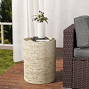 SUNBURY Concrete Side Table, Outdoor Side Table for Patio, 14" Outdoor Accent Table Patio Round Side Table End Table, Ceramic Side Table Garden Stool Log Table