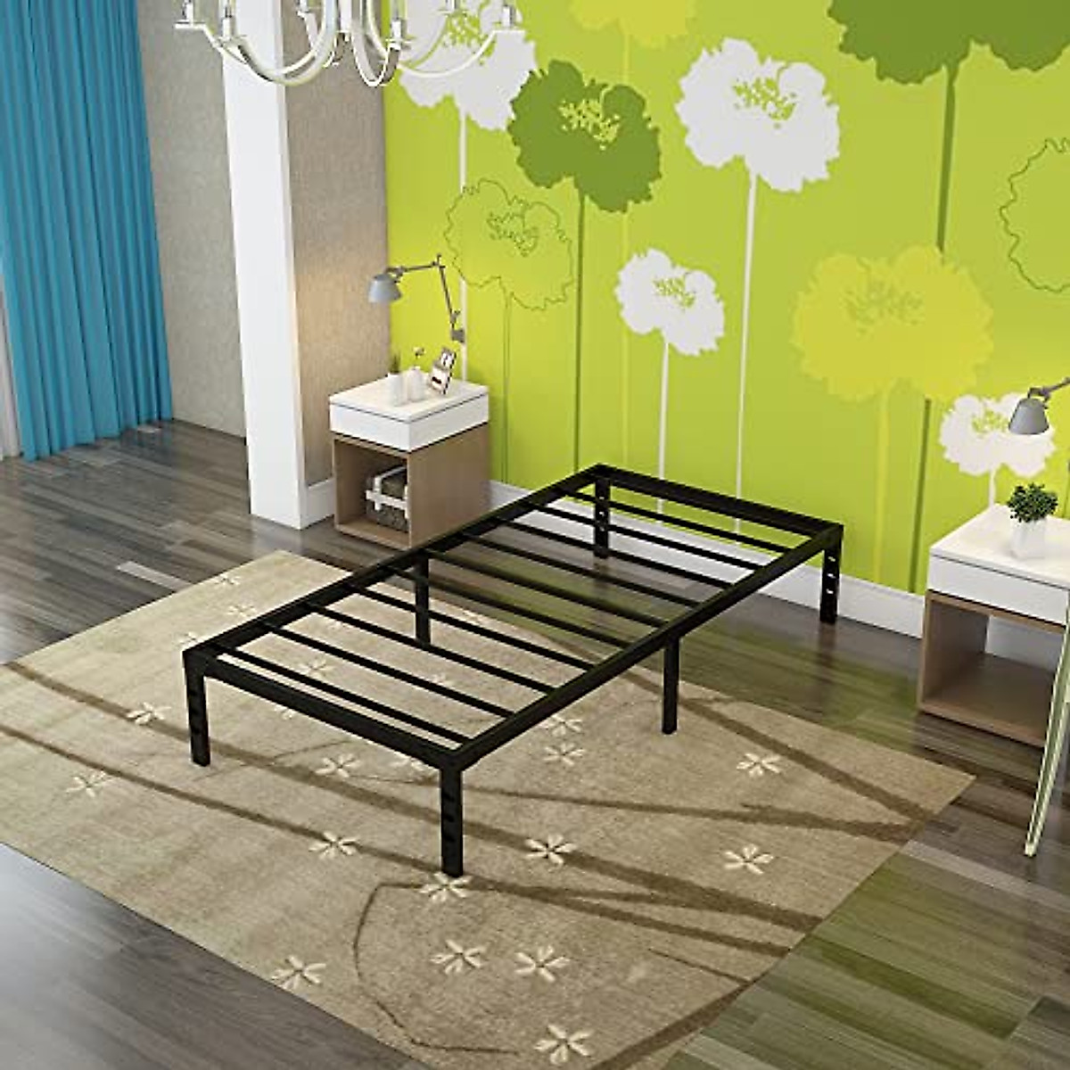 Tooyyer 18inch Metal Twin Size Bed Frame Heavy Duty Steel Slat Mattress 2500 lbs Support Easy to Assembly No Box Spring Needed Non-Slip Support