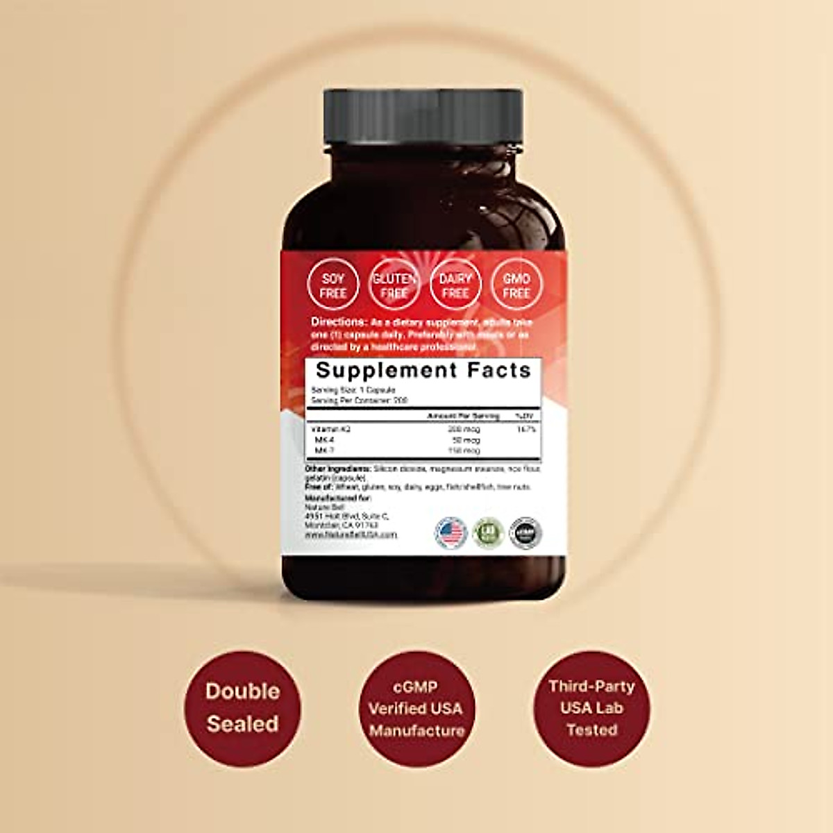 Full Spectrum Vitamin K2 Supplement with MK-7 & MK-4, 200 mcg, 200 Capsules, 2 in 1 Formula, Vitamin K2 Complex Supplement, Supports Joint and Heart Health, Non-GMO