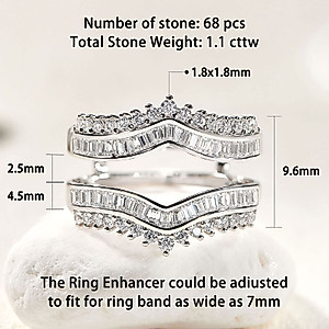 Newshe Cubic Zirconia Curved Bridal Ring Enhancer Guard for Women Engagement Rings White Gold 5A 925 Sterling Silver Size 7