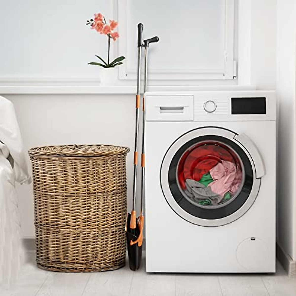 Broom and Dustpan Set for Home Long Handle (51" Length) Extendable Standing Dust Pan for Indoor Lobby Office Kitchen Cleaning