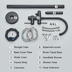 YAGATAP Freestanding Bathtub Faucet Floor Mount Tub Filler Matte Black High Flow Shower Faucets with Handheld Shower Mixer Taps Swivel Spout