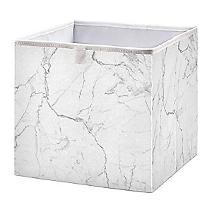 susiyo White Marble Texture Storage Bin 11x11x11inch Decorative Collapsible Fabric Storage Cubes Organizer