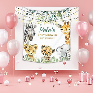 Personalized Safari Baby Shower Backdrop, Custom Name Date Jungle Animals Baby Shower Background for Boy, Baby Shower Party Photo Booth Backdrop Banner,Safari Baby Shower Decorations for Boy