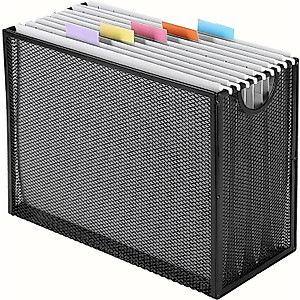 Sinboun Hanging File Organizer Letter-Size File Holder Filing Box Includes 5 Hanging Folders - Metal Mesh Magazine Book Letter Storage Cabinets File Cart for Office Home School, No Assembly Required
