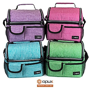 OPUX Lunch Box for Men, Adult Lunch Box Cooler, Insulated Lunch Bag Women, Dual Compartment Lunchbox for Work, Leakproof Double Decker Lunch Bag, Soft Lunch Pail Tote Boys Girls Kids School, Teal Blue