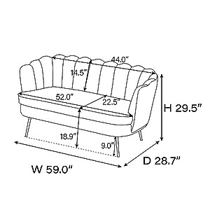59" Wide Modern Loveseat Small Sofa Couch Mini Room Couch Boucle Upholstered Two-Seater Sofa with Gold Metal Legs, Channel Tufted Back Loveseat Sofa for Small Space Bedroom Studio Apartment, Caramel