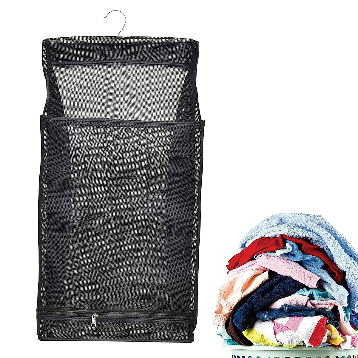 Hanging Mesh Laundry Bag, Hanging Foldable Clothes Hamper, Mesh Storage Bag Laundry Hamper, Foldable Hanging Clothes Storage Pocket, Portable Space Saver