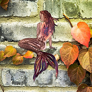 JACE Metal Wrought Iron Mermaids Crafts, Mermaid Metal Art Wall Decor, Wrought Iron Mermaid for Home Garden Beach Decoration (Copper)