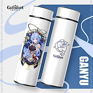 SodaMeow Genshin Impact Water Bottle 16.9 oz/500 ml Insulated Bottle Cute Anime Bottle, Free Keychain (Ganyu)