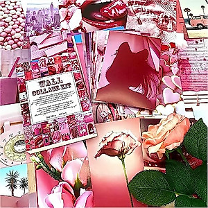 LCLAIDYDY 70PCS Hot Pink Wall Collage Kit Aesthetic Pictures,Pink Room Decor for Bedroom Trendy Small Posters for Room Aesthetic Dorm Photo VSCO Wall Decor Gift for Teen Girls 4x6 Inch