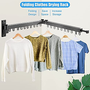 Bakala Wall Mounted Space-Saver Clothes Drying Rack, Retractable Fold Away Clothes Dry Racks, Easy to Install Design, Balcony, Mudroom, Bedroom, PoolArea(Black)