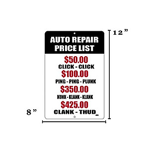 Rogue River Tactical Funny Mechanic Metal Tin Sign Wall Decor Man Cave Bar Auto Repair Shop Price List