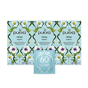 Pukka Organic Tea Bags, Relax Herbal Tea, Chamomile, Cardamon and Fennel, Perfect For Calming, 20 Count (Pack of 3) 60 Tea Bags