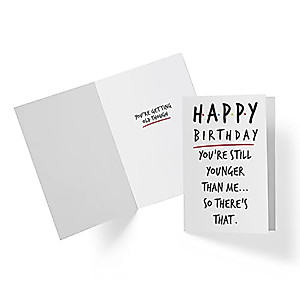 Funny Birthday Card for Him Her - Witty Mom Dad Anniversary Card - Perfect Card for Son Daughter - Ideal Sister Brother Friend Birthday Card - Karto - Younger Than (Younger Than Happy)