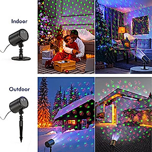 Christmas Projector Lights Outdoor, LinBii Waterproof Christmas Lights Projector with Remote Control Landscape Spotlight Red and Green Star Show for Holiday Xmas Party Garden House Bedroom
