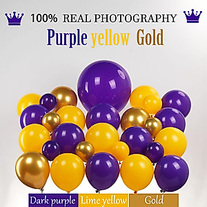 Royal Purple and Gold Balloon Garland Arch Kit 132Pcs with lemon Yellow balloons for Halloween Birthday Graduation Prom Basketball Sport Theme Party Decorations