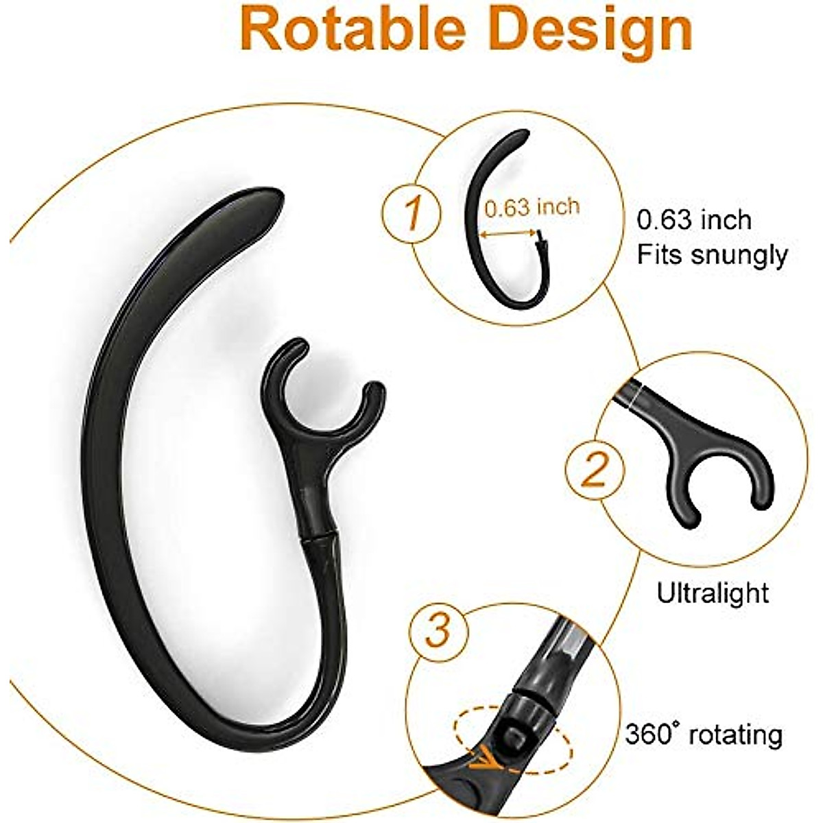 Zotech Replacement 8 Pack Ear Hooks Universal Small Clamp Loop Clip for Plantronics, Samsung,Motorola,LG, Jabra & Many Other Bluetooth Headset (Black)