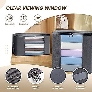 Enther 3 Odorless Clothes Large Capacity Closet Organizers and Storage Bags for Comforters Blankets Bedding, Gray (Large-3)