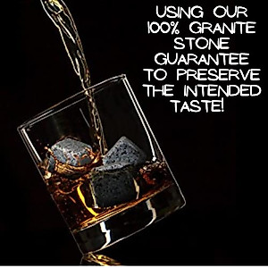 Premium Whiskey Stones 100% natural granite Set Of 9 Chilling Rocks Stone Reusable Ice Cubes For Drinks With Velvet Carrying Pouch,Grey, By AA Wonders (9 Cubes)