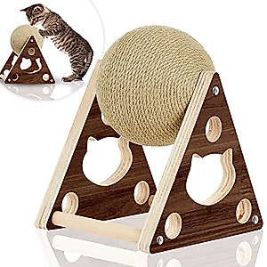 Cat Scratcher Ball Wood Sisal Cat Scratcher Toy Cats Scratcher Orb Scratcher for Indoor Kittens and Cats Nails Interactive Solid Wood Pet Toy Cat Exercise Fun Toy Protect Your Furniture (Small)