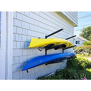 StoreYourBoard Outdoor 4 Kayak Storage Rack, Wall Mount, Holds 400 lbs, All Weather Heavy-Duty Metal Organizer, Adjustable Levels