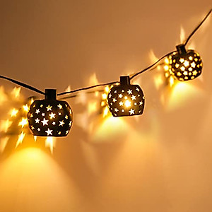 Vigdur Lantern String Lights with 10 Clear G40 Bulbs and Star Plastic Lamp Shades, Indoor Outdoor String Lights for Patio Yard Christmas Decor