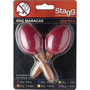 Stagg EGG-MA Plastic Egg Maracas Pair with Long Handle - Red