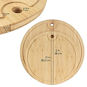BambooMN Bamboo Round Cutting and Serving Board, Charcuterie Board - 15" diameter x 0.75" thickness - 1 Piece