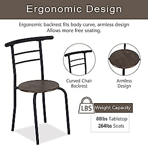 Kinfant 3 Piece Dining Table Set - Kitchen Breakfast Dining Table, Small Table and 2 Chairs w/Metal Frame and Storage Shelf for Home Kitchen Dining Room, Small Space, Brown
