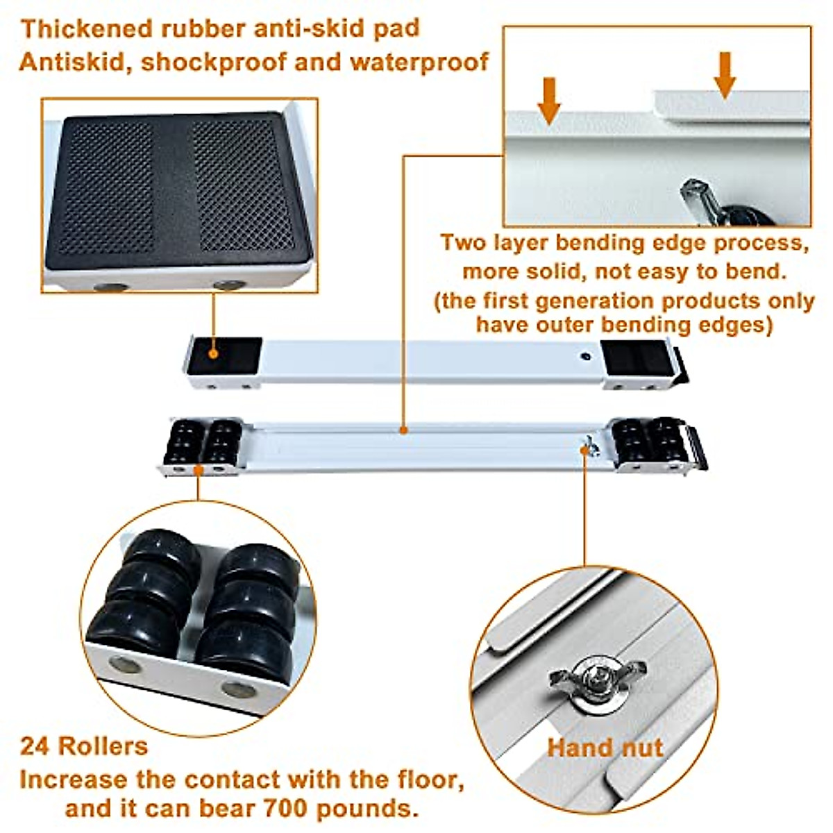 Appliance Rollers Heavy Duty,Max 32in,Second Generation Extendable Appliance Rollers Mobile Washing Machine Base Easily Move Washing Machines, Dryers, Refrigerators, Furniture (White)