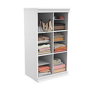 ClosetMaid Modular Storage Shelf Unit with 12 Shelves, Wood Closet Organizer Adjustable, Dividers, Stacking, Full Backer, Decorative Trim, White