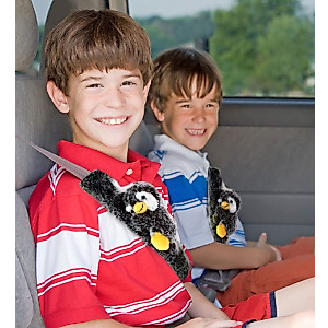 DolliBu Black Penguin Plush Car Seatbelt Cover - Soft Fluffy Cushion Support for Safety Seat Belt Strap Cover, Decorative Wild Life Stuffed Animal Padded Toy Cute Vehicle Accessory for Kids & Adults