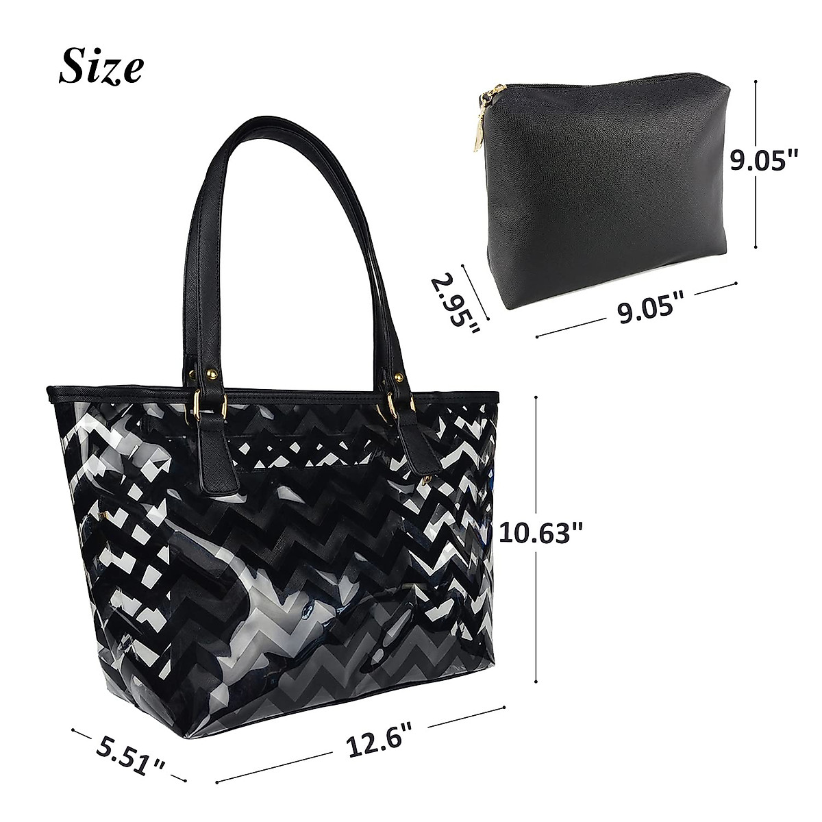 Clear Tote Bags with Full Chevron Stripe Shoulder Handbag with Interior Pocket Large