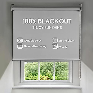 RED GRAPES 100% Blackout Roller Window Shades,Window Blinds with Thermal Insulated, UV Protection Fabric,Roller Shades for Home and Office,Easy to Install(Light Grey, 40'')