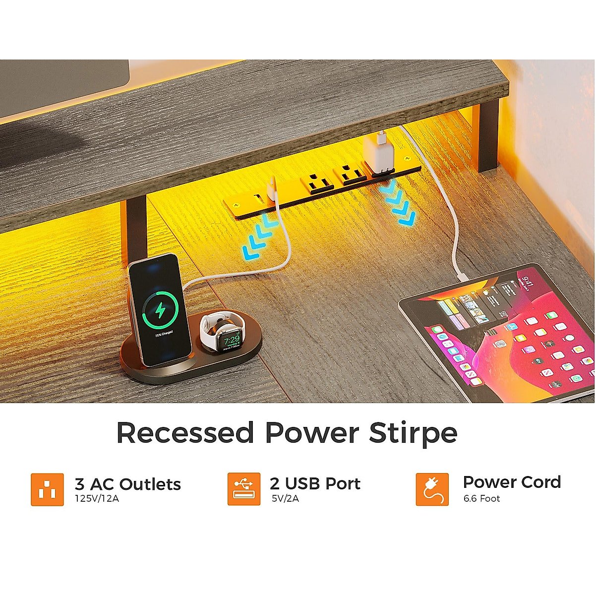 ODK L Shaped Desk with File Drawer, 66" Reversible L Shaped Computer Desk with Power Outlet & LED Strip, Office Desk with Storage Shelves, Gaming Desk with Monitor Shelf, Corner Desk, Grey Oak