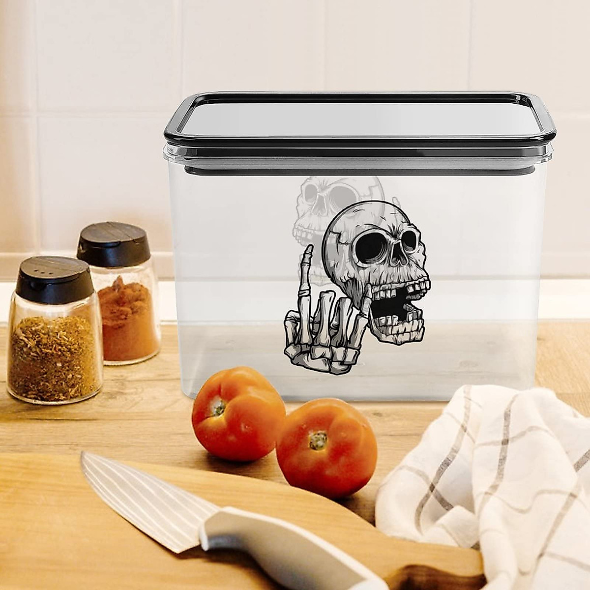 Rock 'N Roll Skull Storage Box Plastic Food Organizer Container Canisters with Lid for Kitchen