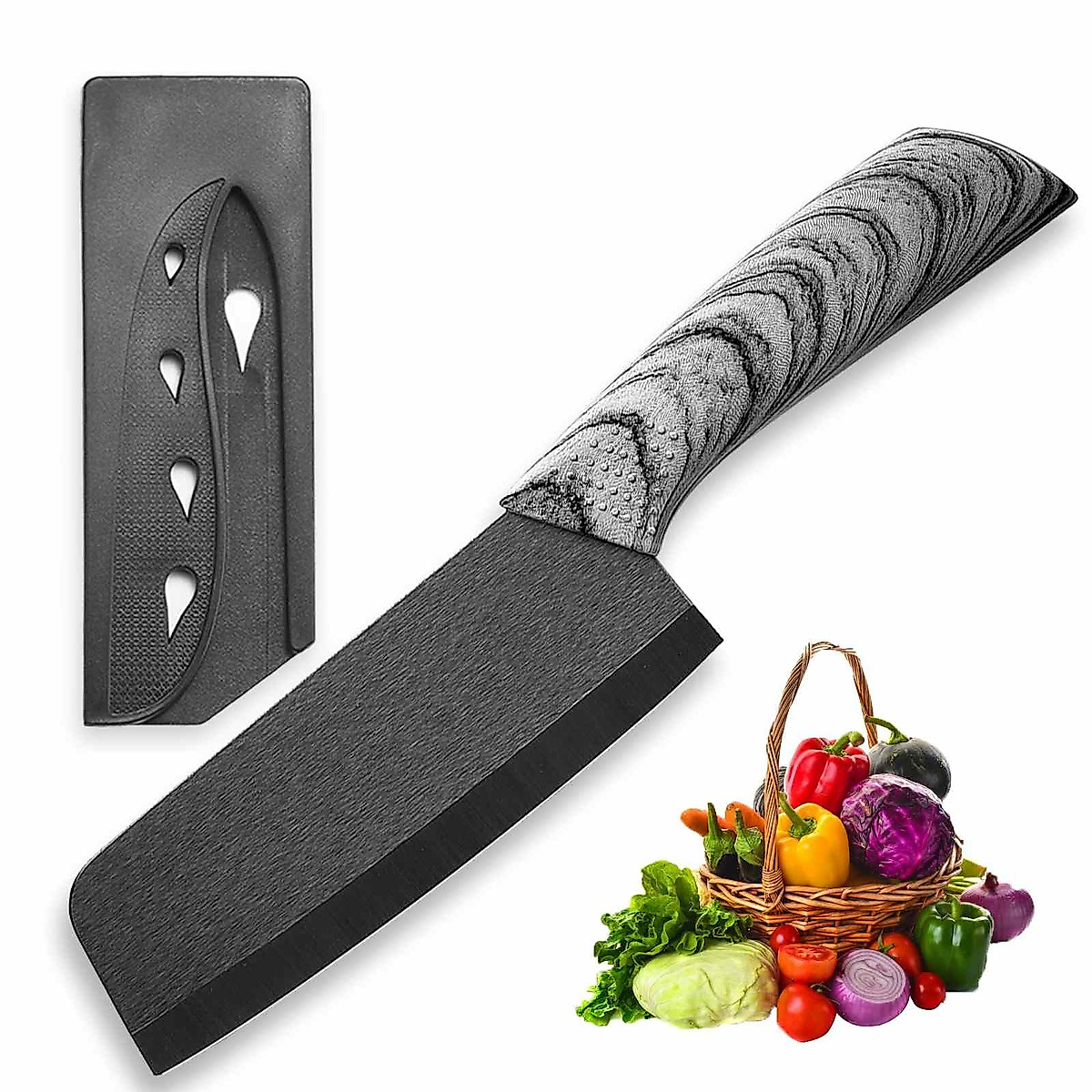 tatakook Ceramic Vegetable Knife 6in with Steath,Lettuce Knife Vegetable Cutting Knife Suitable for Fruits,Meat,Ceramic Chef Knife Nakiri Knife Black