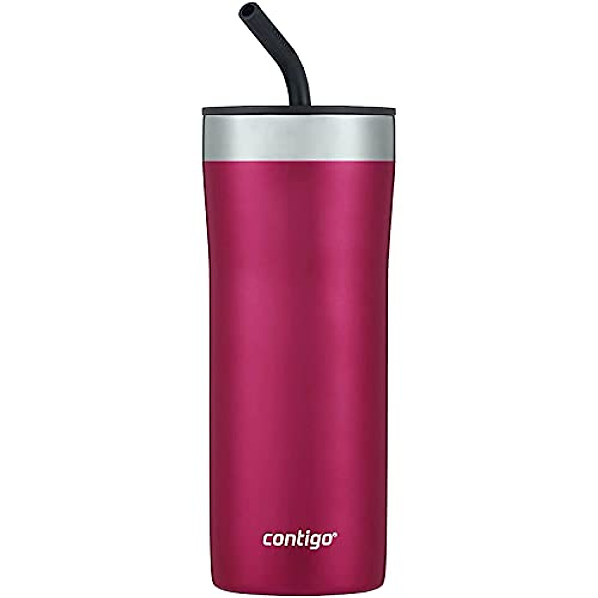 Contigo Streeterville Stainless Steel Vacuum-Insulated Tumbler with Straw and Splash-Proof Slider Lid, Keeps Drinks Hot up to 8hrs or Cold for 24hrs, Great for Travel/Work/School, 24oz Dragonfruit