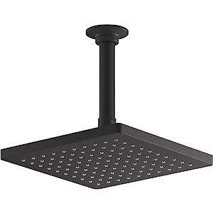 KOHLER 26148-G-BL Honesty 8 Inch Single-Function Rainfall Showerhead, Wall- or Ceiling-Mount Square Shower Head, 1.75 GPM, Matte Black