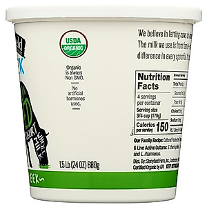Stonyfield® Organic 100% Grassfed Plain Greek Whole Milk Yogurt 24 Oz. Tub (Pack of 1)