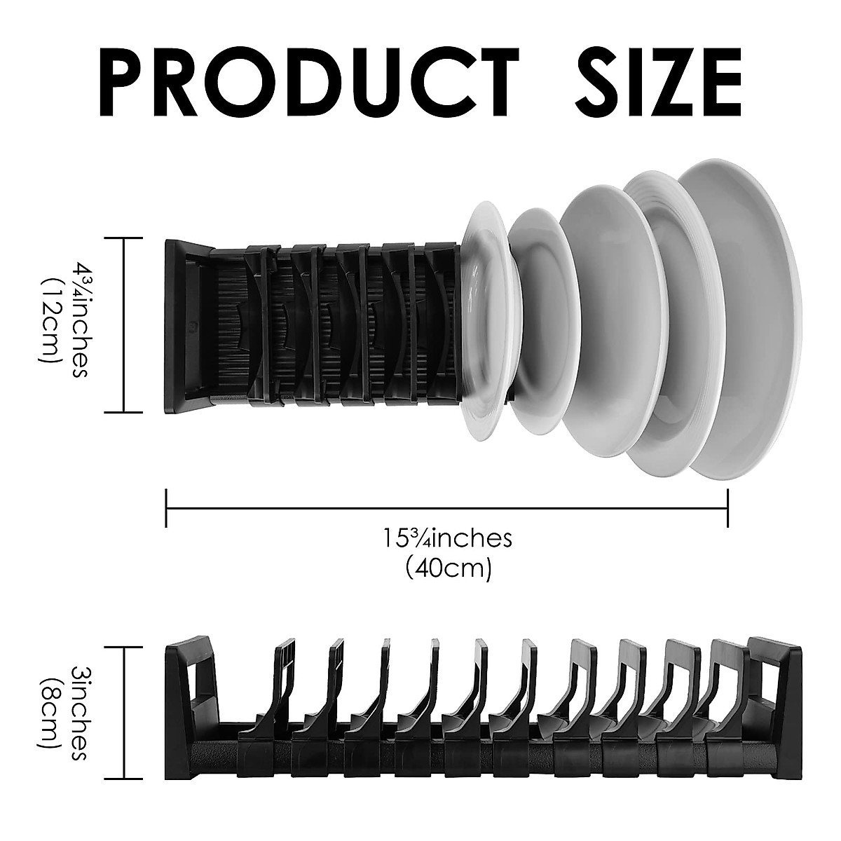 Linkidea Aluminum Alloy Dish Organizer Rack, for Cabinet Adjustable Plate Holder, Small Dish Drying Racks Storage Countertop Mount (Black)