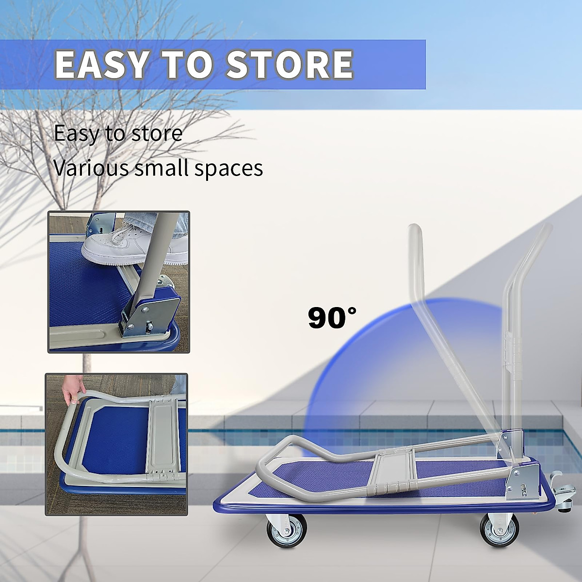 TAGEPOR Folding Steel Platform Hand truck with Brake Heavy Industrial Cart Load 330lb Flatbed Truck Warehouse Handling (29.2x18.1（load 330lb）)