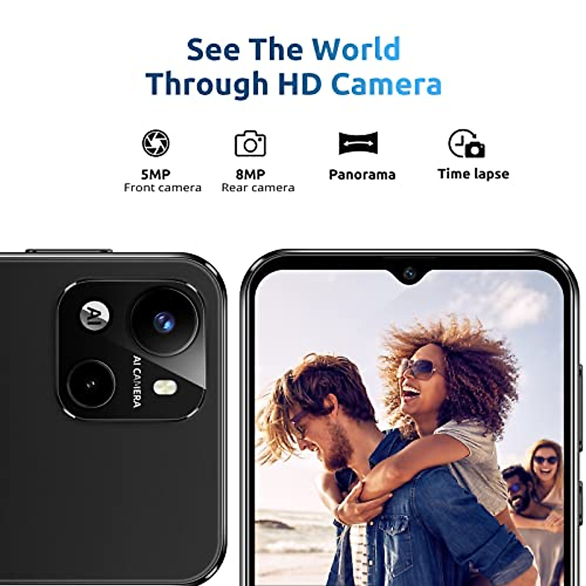 Xgody X18 4G Unlocked Phones, 6.3 Inch IPS Screen Smartphones, Android 10 OS Dual SIM Cheap Cell Phone, Quad Core 2GB+16GB, Dual 5MP+8MP Camera, 4000mAh Battery, Face ID Smart Phone (Black)