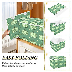 DALAWU Containers Baskets with Lids Green Pumpkin Fabric Foldable Storage Bins Organizer with Lid Collapsible Storage Boxes for Home Bedroom Closet Office