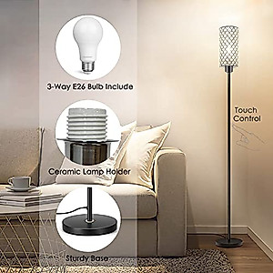 Assemer Touch Crystal Floor Lamp,Modern Sliver Standing Lamps with 3 CCT LED Bulb,Tall Pole Accent Lighting for Living Room,Girl Bedroom,Home Decor,Office